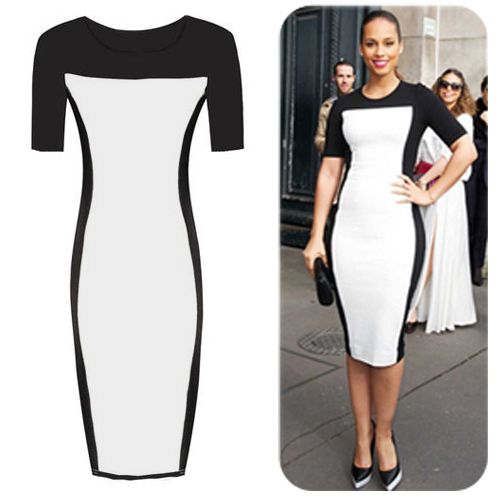 Fashion Celeb Ladies Optical Illusion Contrast Bodycon Party Clubwear